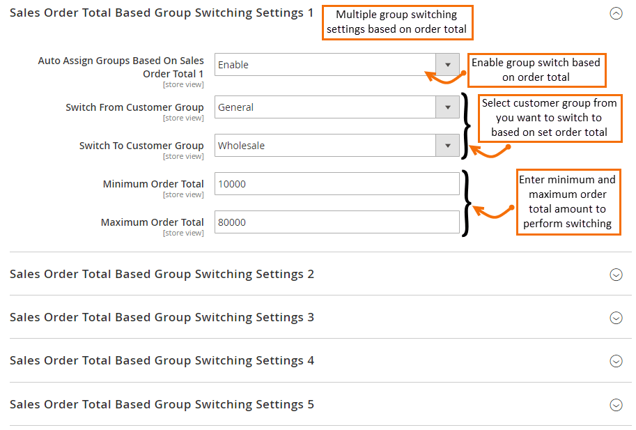 Sales Order Total Based Group Switching Settings - Magento 2 Auto Customer Group Switching