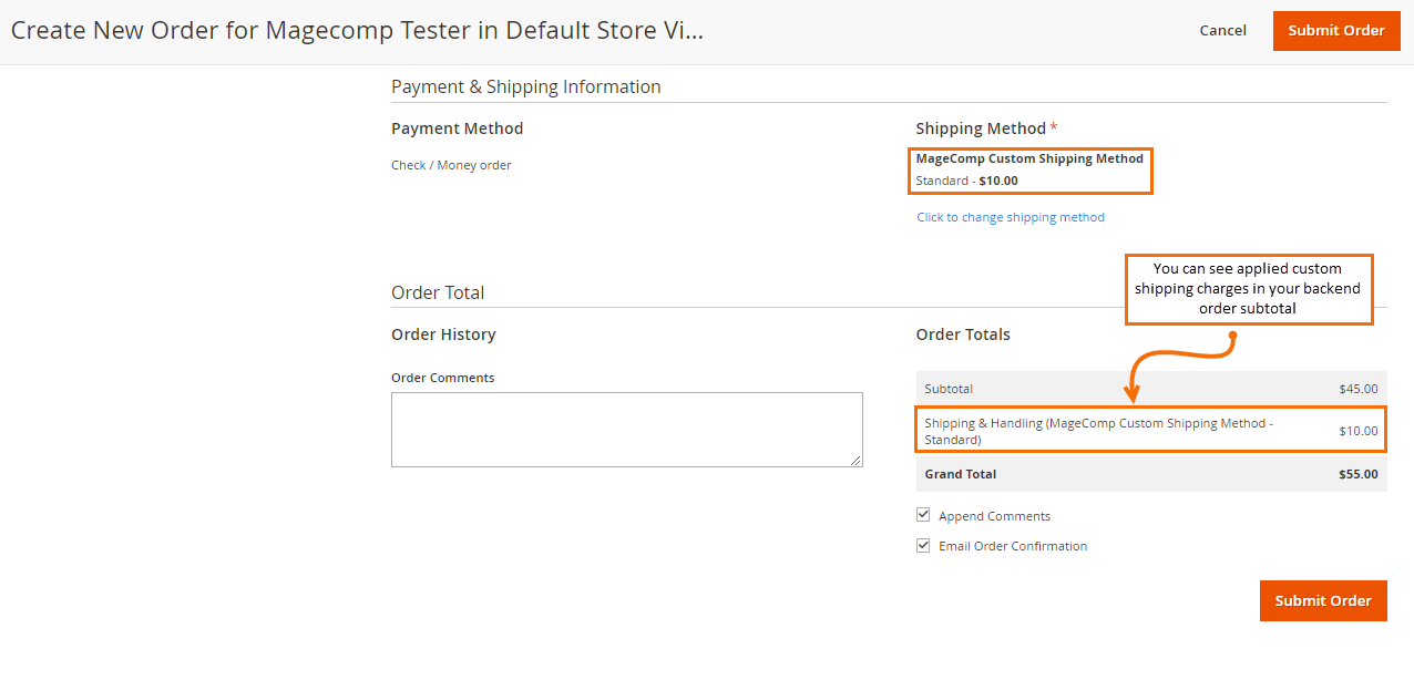 In Backend Order Creation Magento 2 Custom Shipping Extension