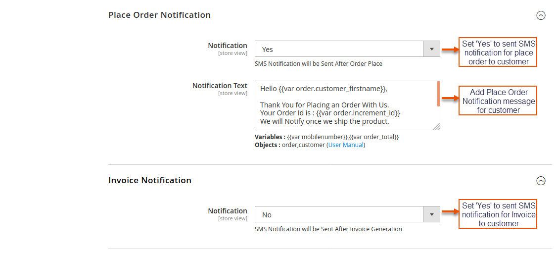 User Sms Templates Magento 2 Sms Notification Basic Extension