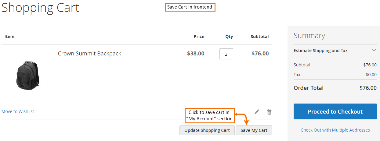 Save Cart Option on Cart Page - Support Portal for Magento Extensions ...