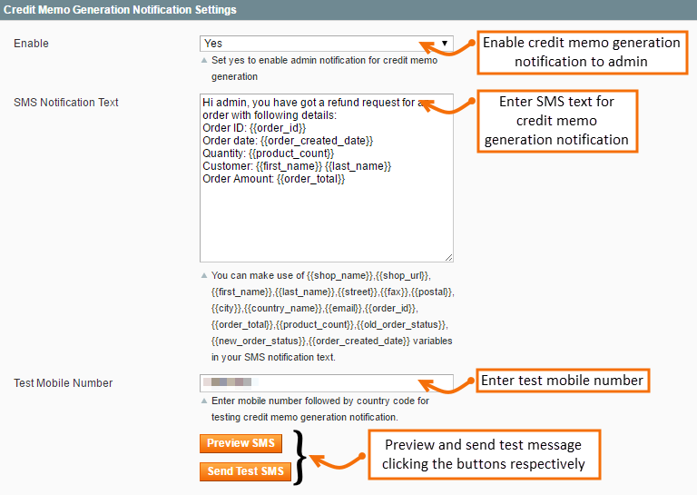Admin Templates - Magento SMS Ultimate Extension