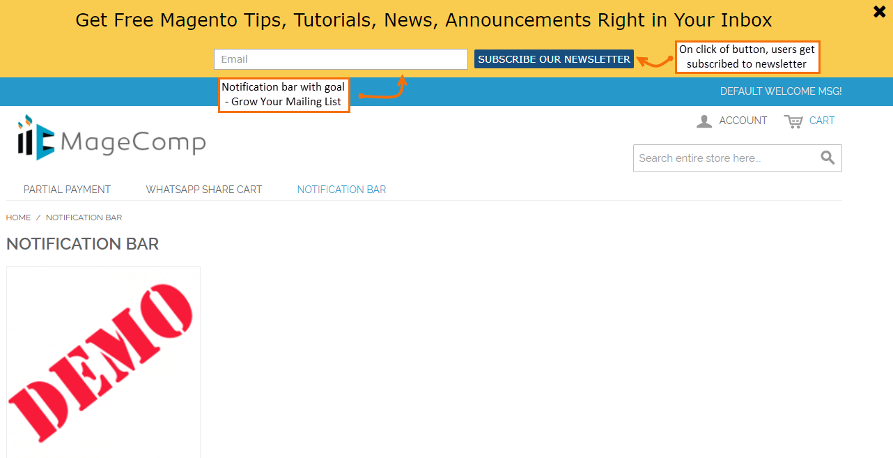 Newsletter Subscription Notification Bar in Frontend - Support Portal for Magento Extensions ...