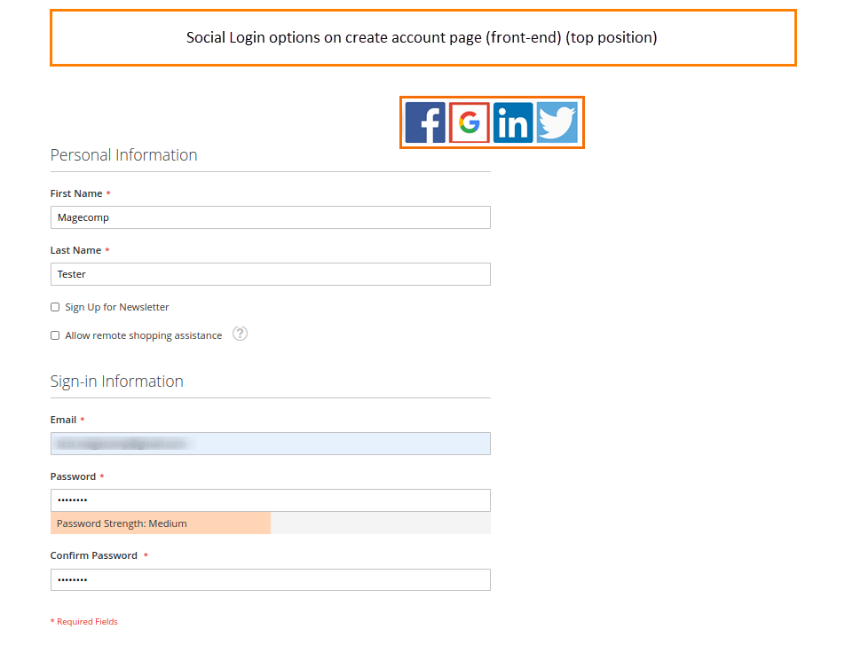 Frontend Demo of Social Login - Support Portal for Magento Extensions & Services