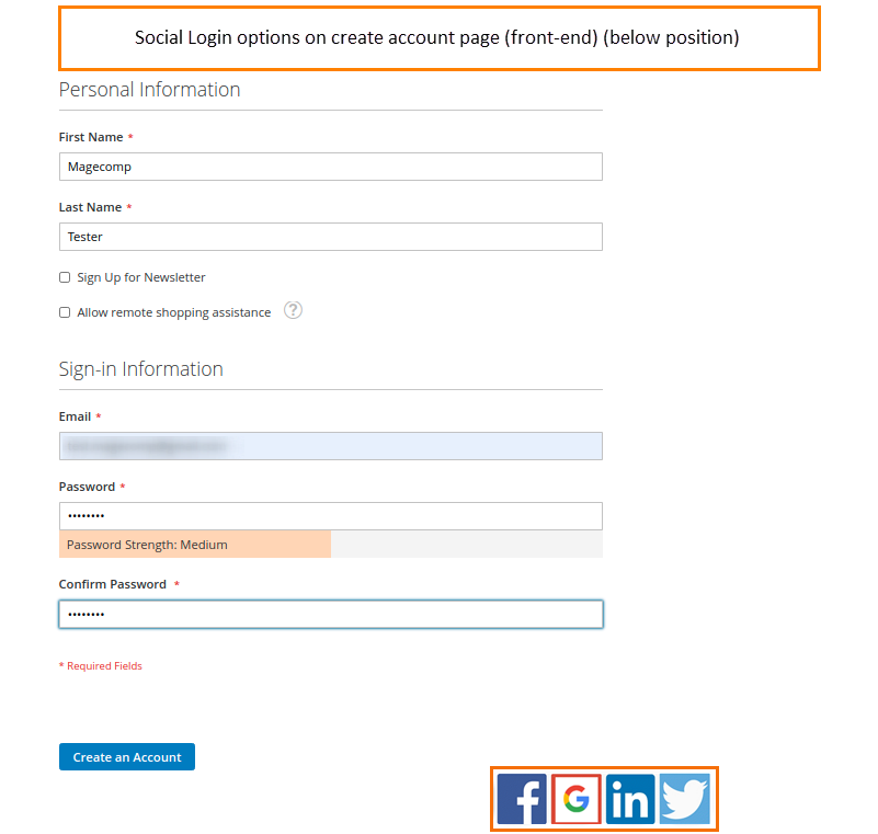Frontend Demo of Social Login - Support Portal for Magento Extensions & Services