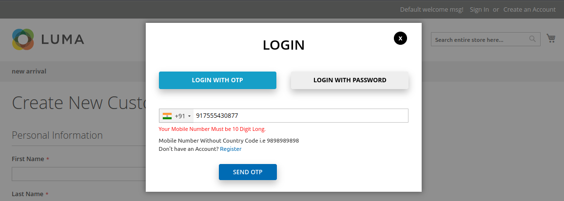 Frontend Customer Login Magento 2 Mobile Otp Login Pro Extension