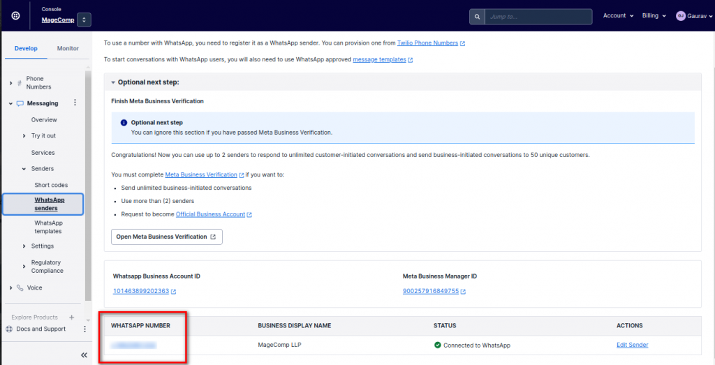 Twilio WhatsApp API - How to generate WhatsApp API Key