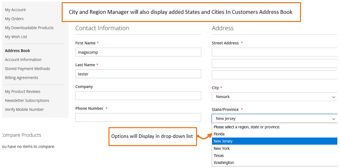 Customer Address Book - Magento 2 City & Region Dropdown Manager